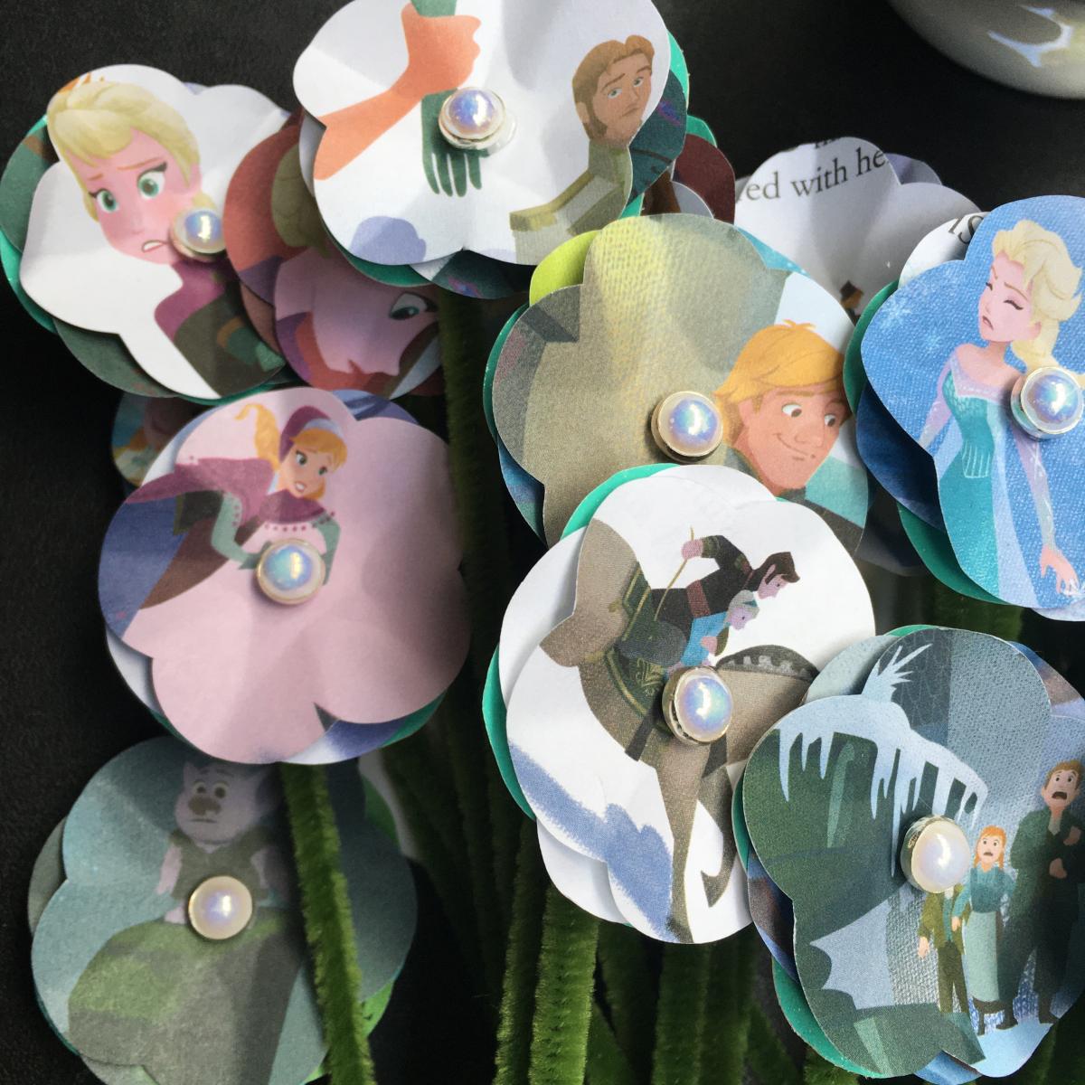 Frozen little golden book hand-cut paper flower arrangement in Olaf mug ...