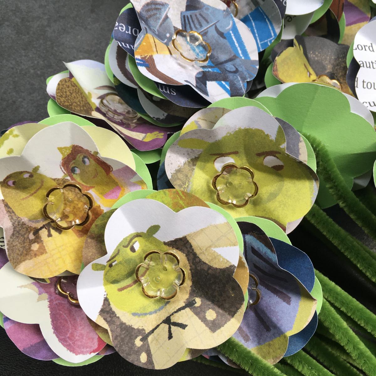 Shrek little golden book hand-cut paper flower arrangement in Shrek ...