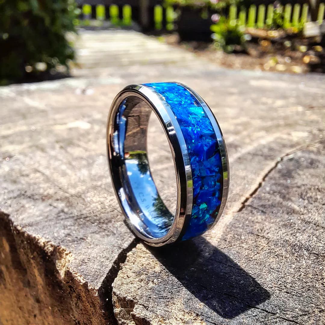 Tungsten Ring with Pacific Sapphire Opal Inlay - Eventeny