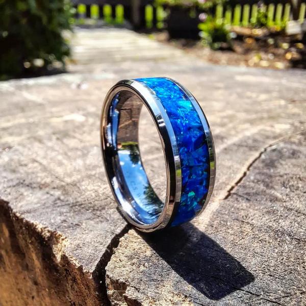 Tungsten Ring with Pacific Sapphire Opal Inlay - Eventeny