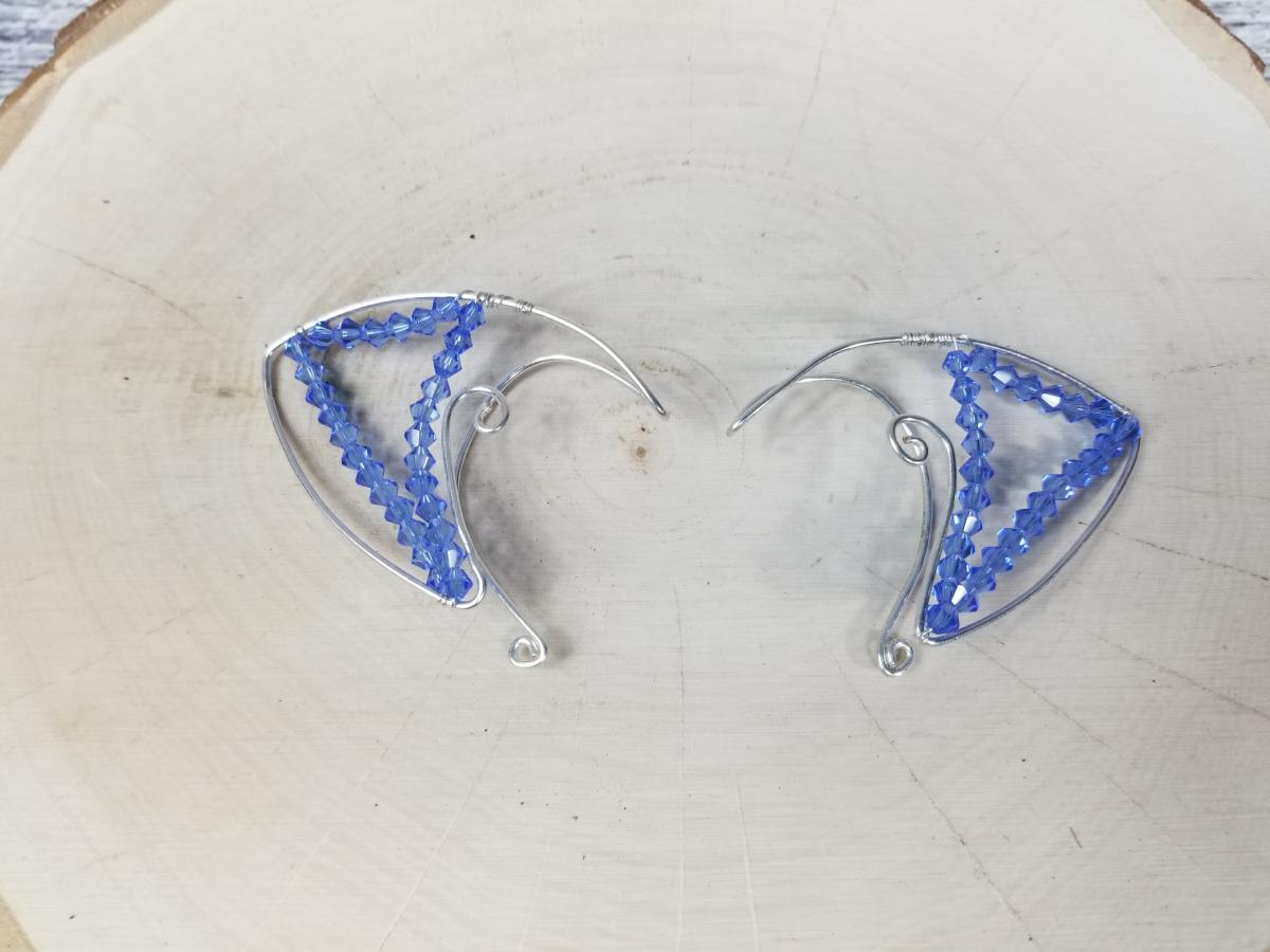 Elf Ear Cuffs, Small Silver Cuff, blue - Eventeny