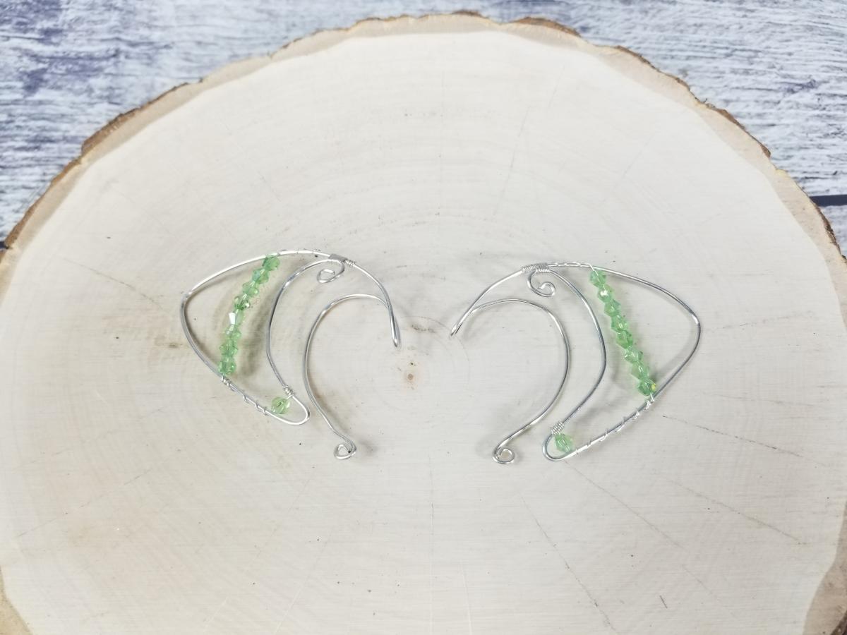 Elf Ear Cuffs, small silver ear cuffs, pale green - Eventeny
