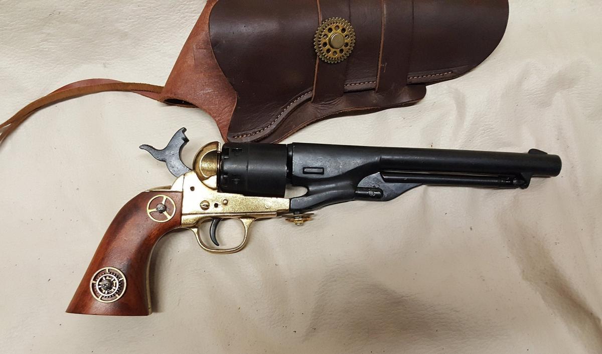Steampunk 1860 Colt Army Non-Firing Revolver w/Holster - Eventeny