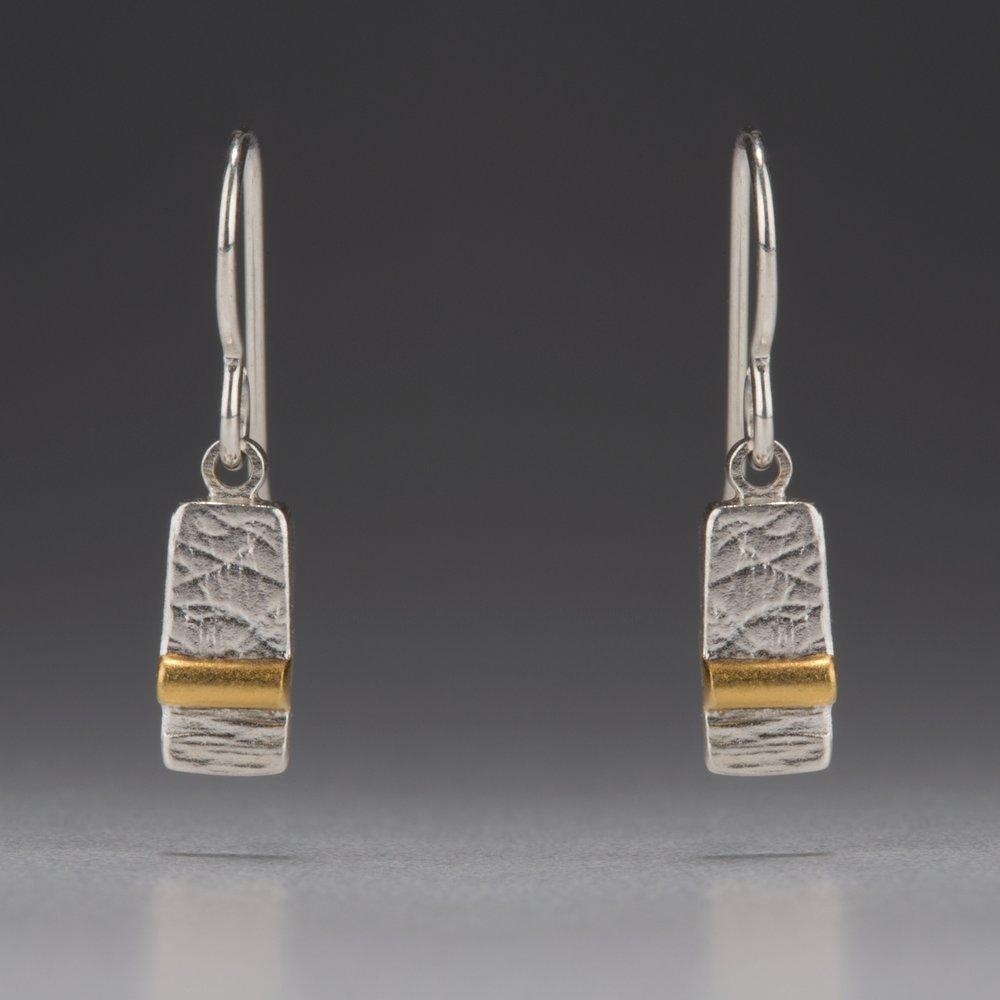 Gilded: Horizontal Gold Bar/Textured Drop Earrings - Eventeny