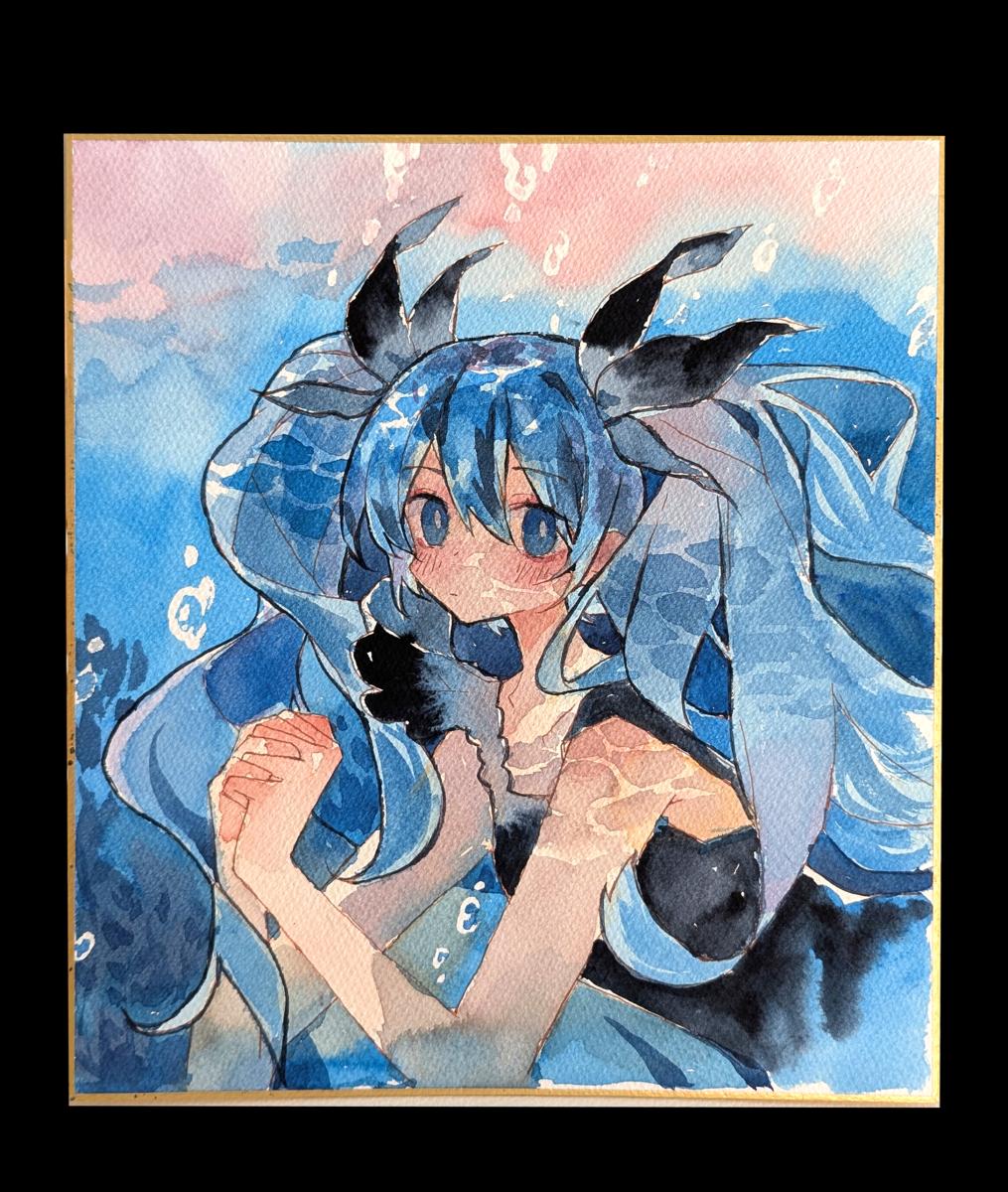 Deep Sea Miku Watercolor on Shikishi Board - Eventeny