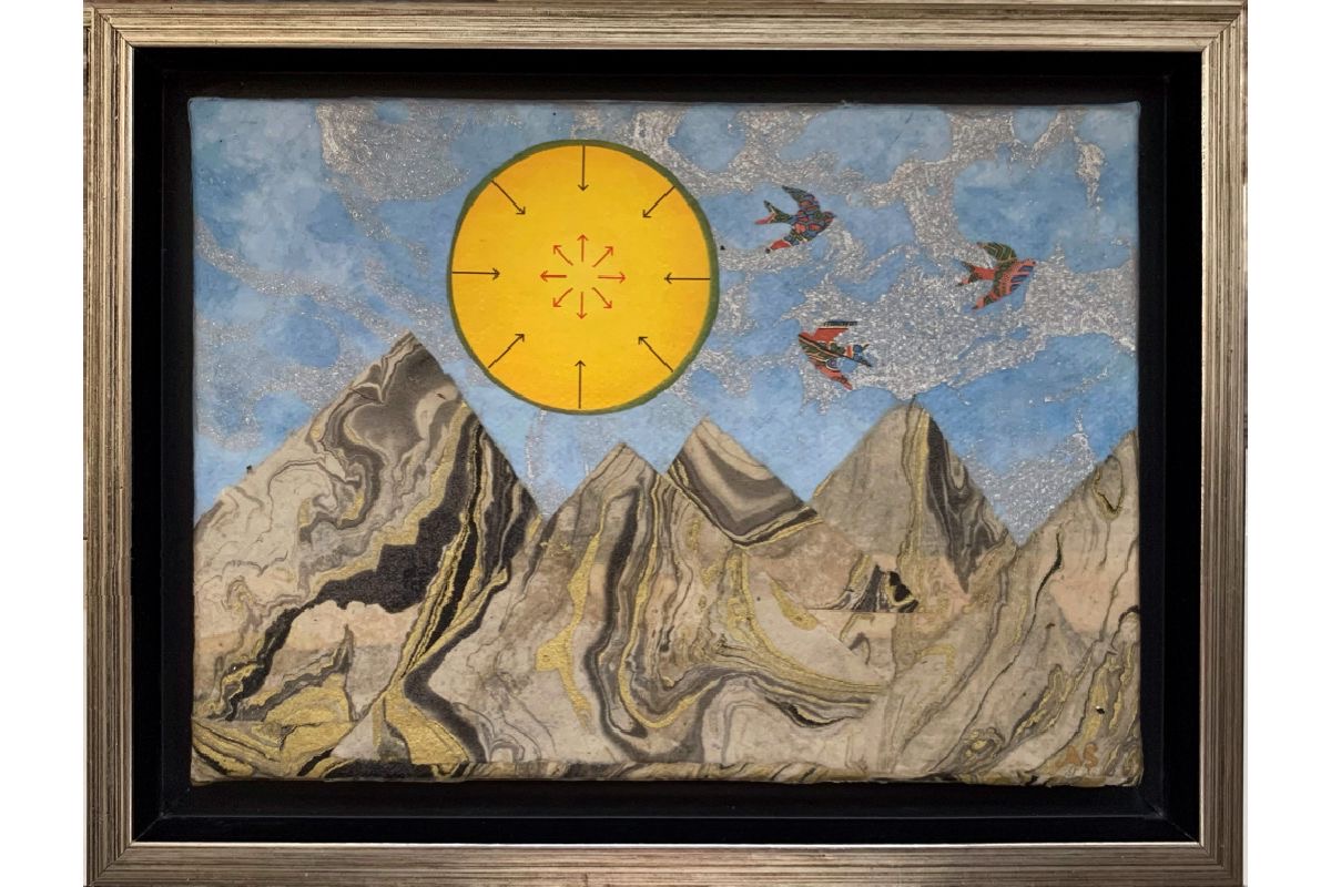 Original Framed Paper Collage on 5” x 7” Canvas “Solstice II" - Eventeny