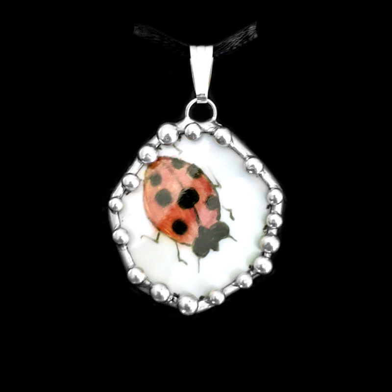 Handpainted Lady Bug Plate Shard Pendant - Eventeny