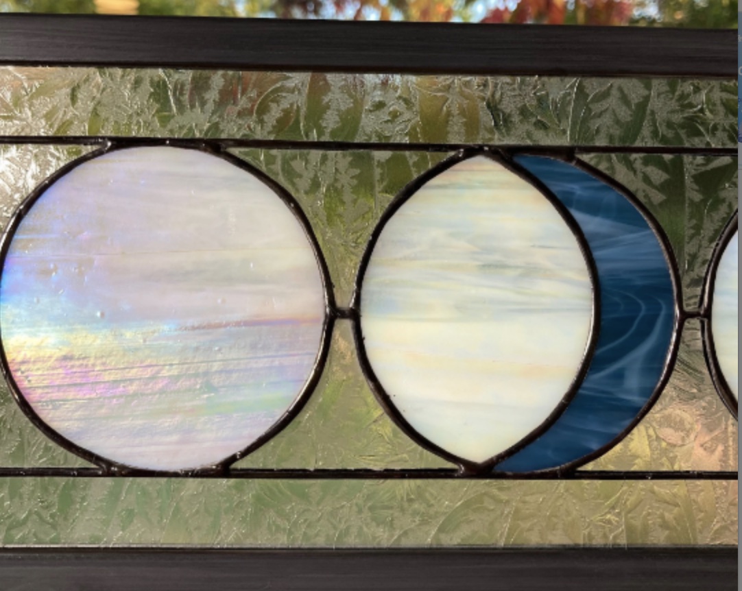 Five Moon Phases Stained Glass Window Panel - Steel Blue - Eventeny