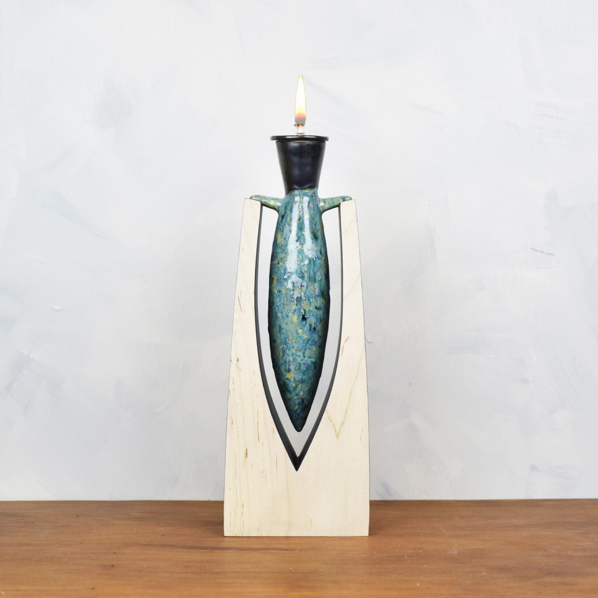 Pendulum Oil Lamp with Blue/Grey Glaze - Eventeny