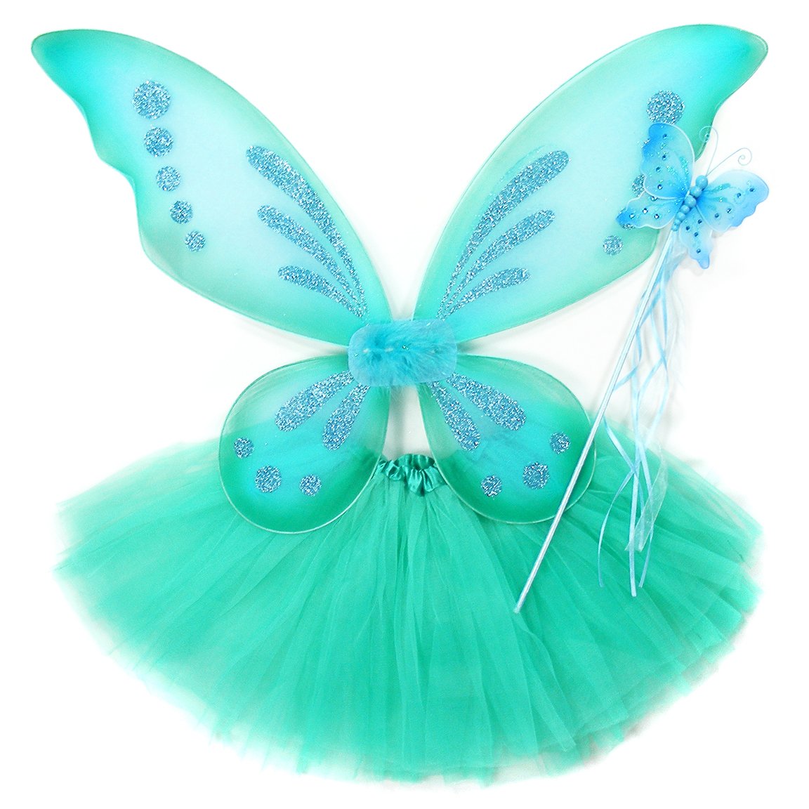 Girls 3 Piece Butterfly Costume Fairy Wing Set with Sparkle Wings Tutu and Wand - Eventeny