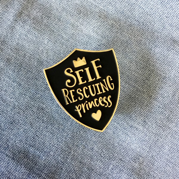 Self Rescuing Princess Enamel Pin - Matte Black - Eventeny