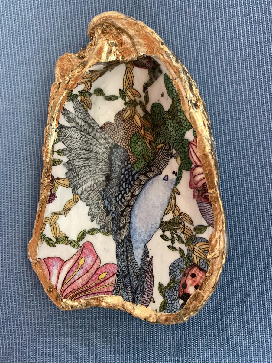 Blue Parrot Oyster Shell Trinket Dish - Eventeny