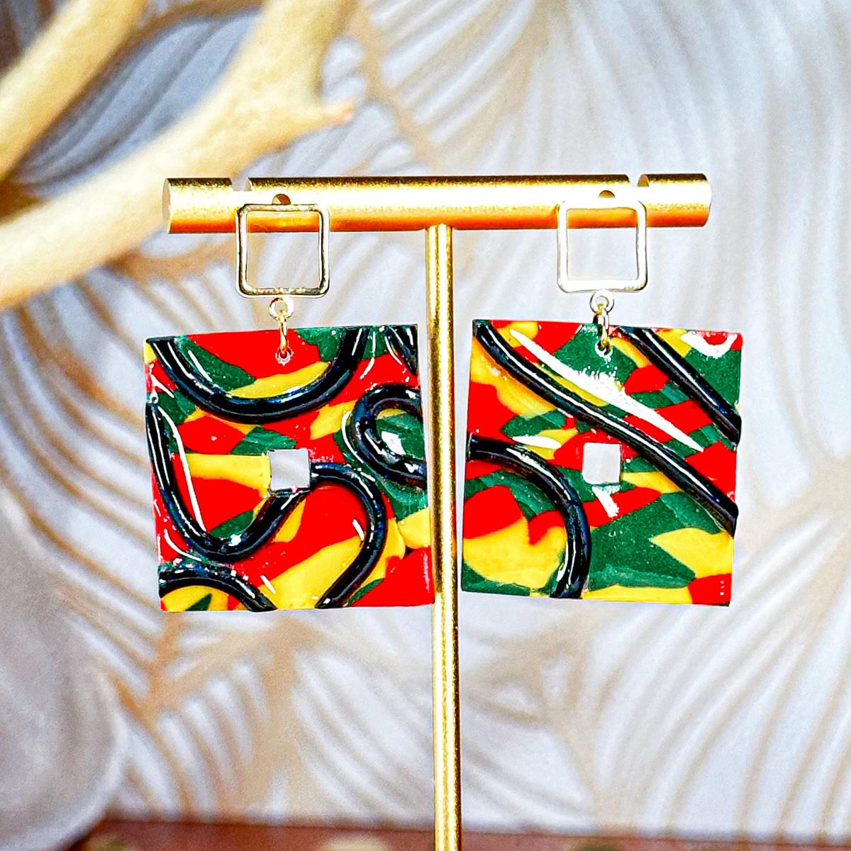 Cleo - Large Square Dangle with Squiggle - Eventeny