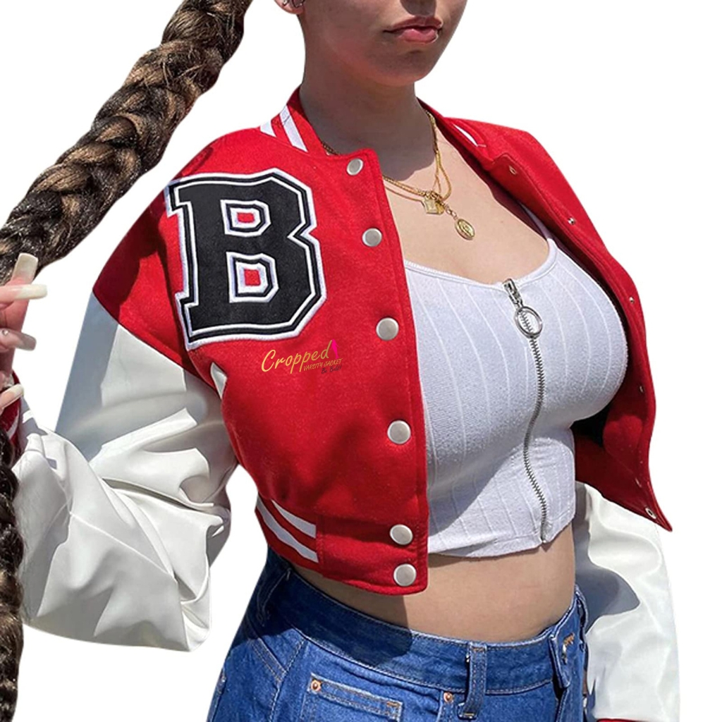 Red cropped varsity jacket - Eventeny