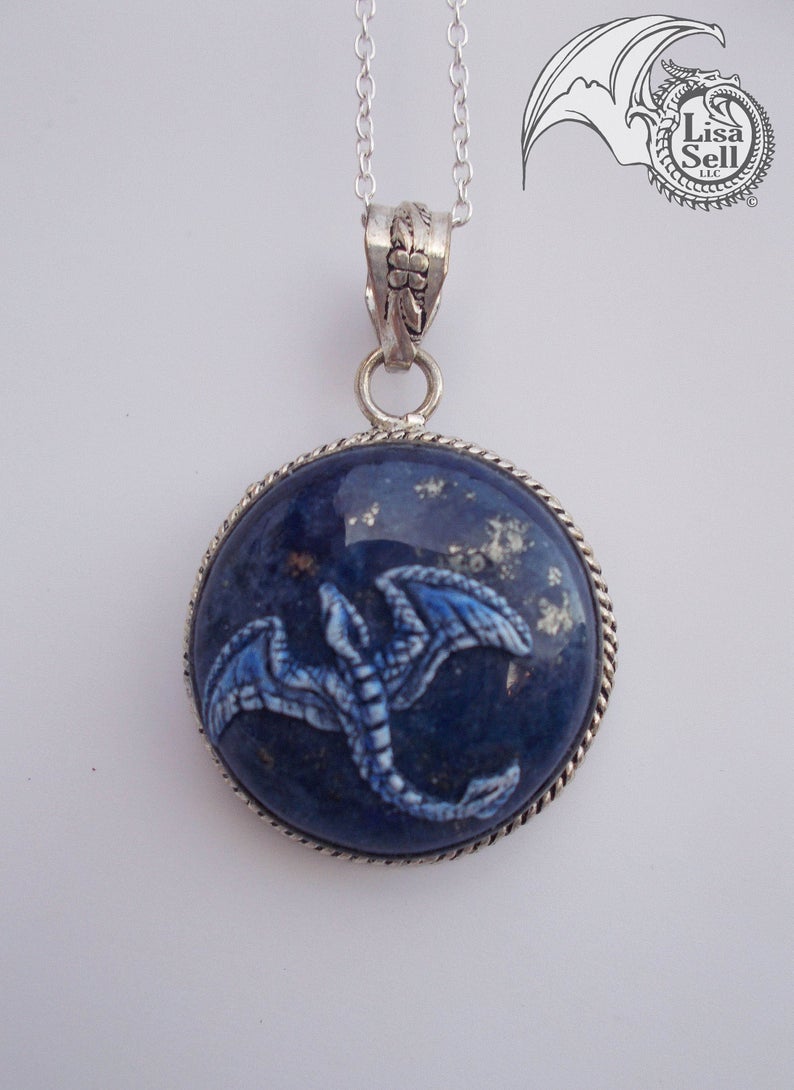 Blue Dragon Pendant on Lapis - Eventeny